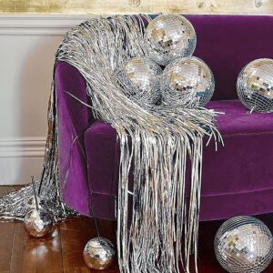 Graduation Party Decorations Purple Silver Black 2024/Purple Black Graduation Decorations 2024/Birthday Decorations for Women Purple Silver Black Foil Fringe Curtains