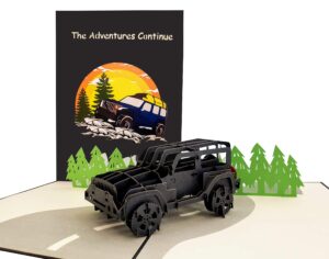 igifts and cards adventure awaits jeep 3d pop up greeting card - happy birthday, congratulations, fathers day gift, retirement, exciting, cool journey, cheerful, fun, mountain, new journey