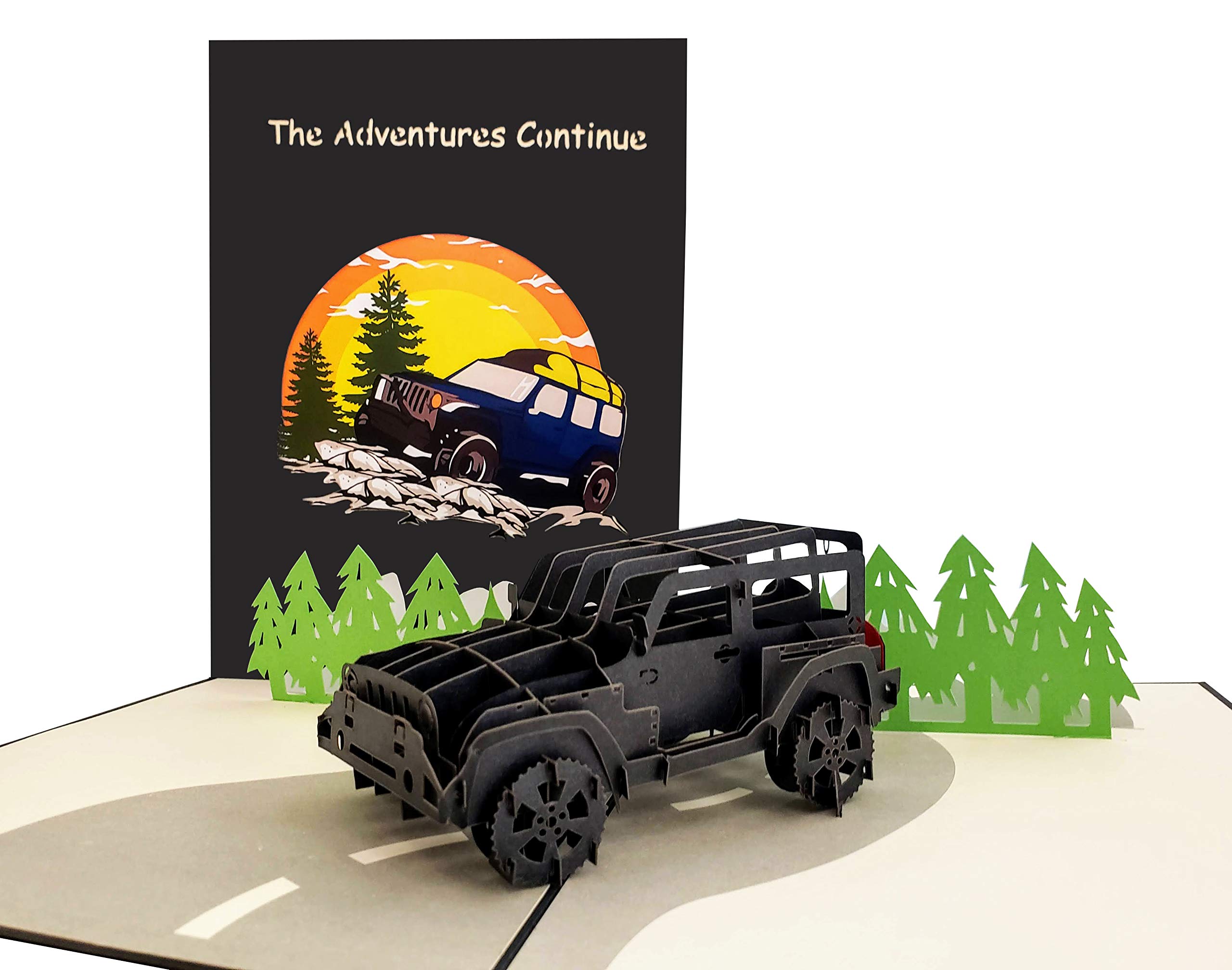 iGifts And Cards Adventure Awaits Jeep 3D Pop Up Greeting Card - Happy Birthday, Congratulations, Fathers Day Gift, Retirement, Exciting, Cool Journey, Cheerful, Fun, Mountain, New Journey