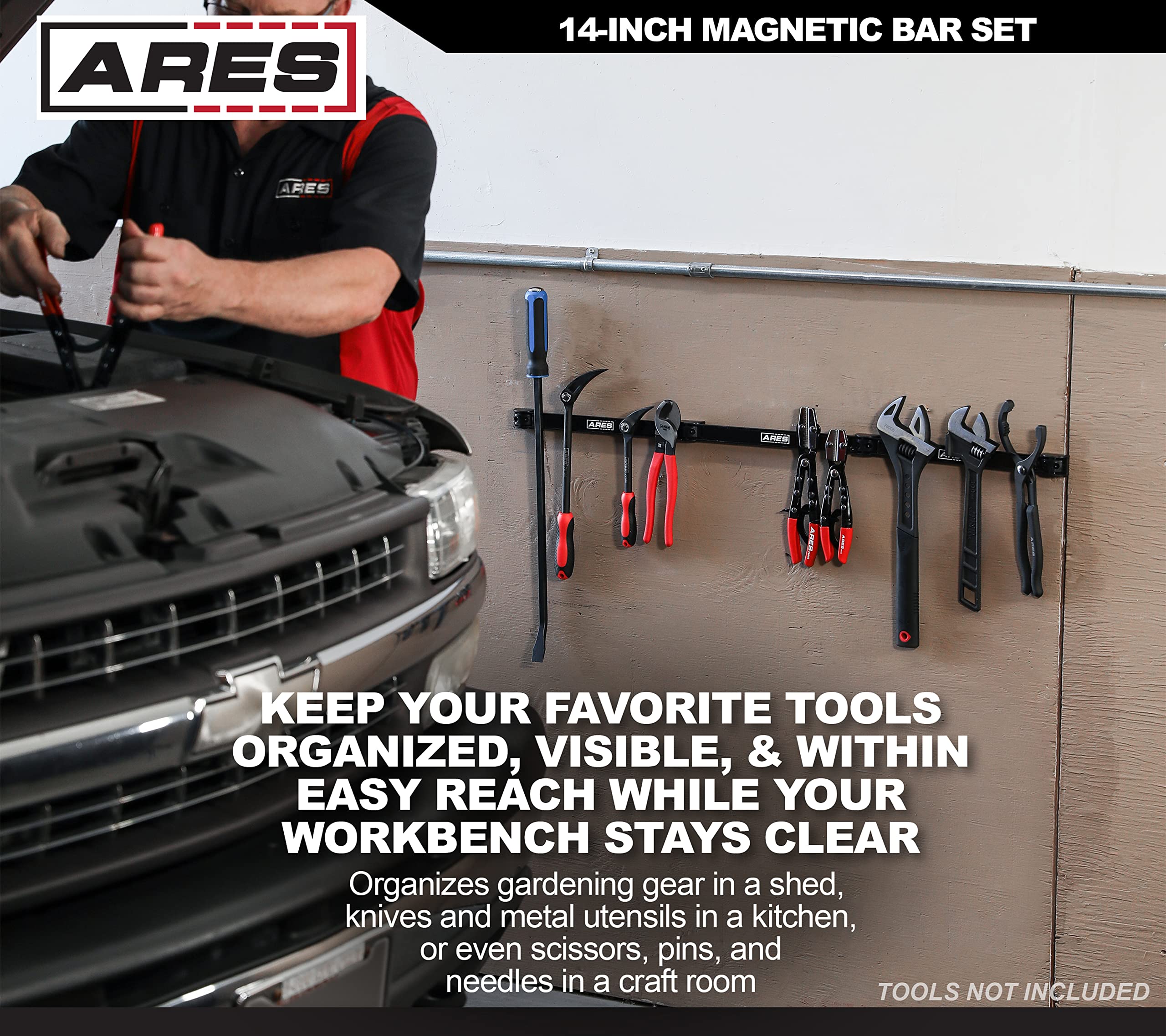 ARES 62014-2-Piece 14-Inch Magnetic Bar Set - Mounting Brackets and Screws Included - 20 lb Capacity Per Bar