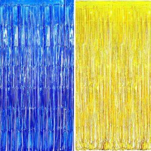 graduation party decorations navy blue gold 2024/navy blue yellow graduation decorations navy blue foil fringe curtains graduation backdrop metallic foil fringes curtains for blue gold birthday party