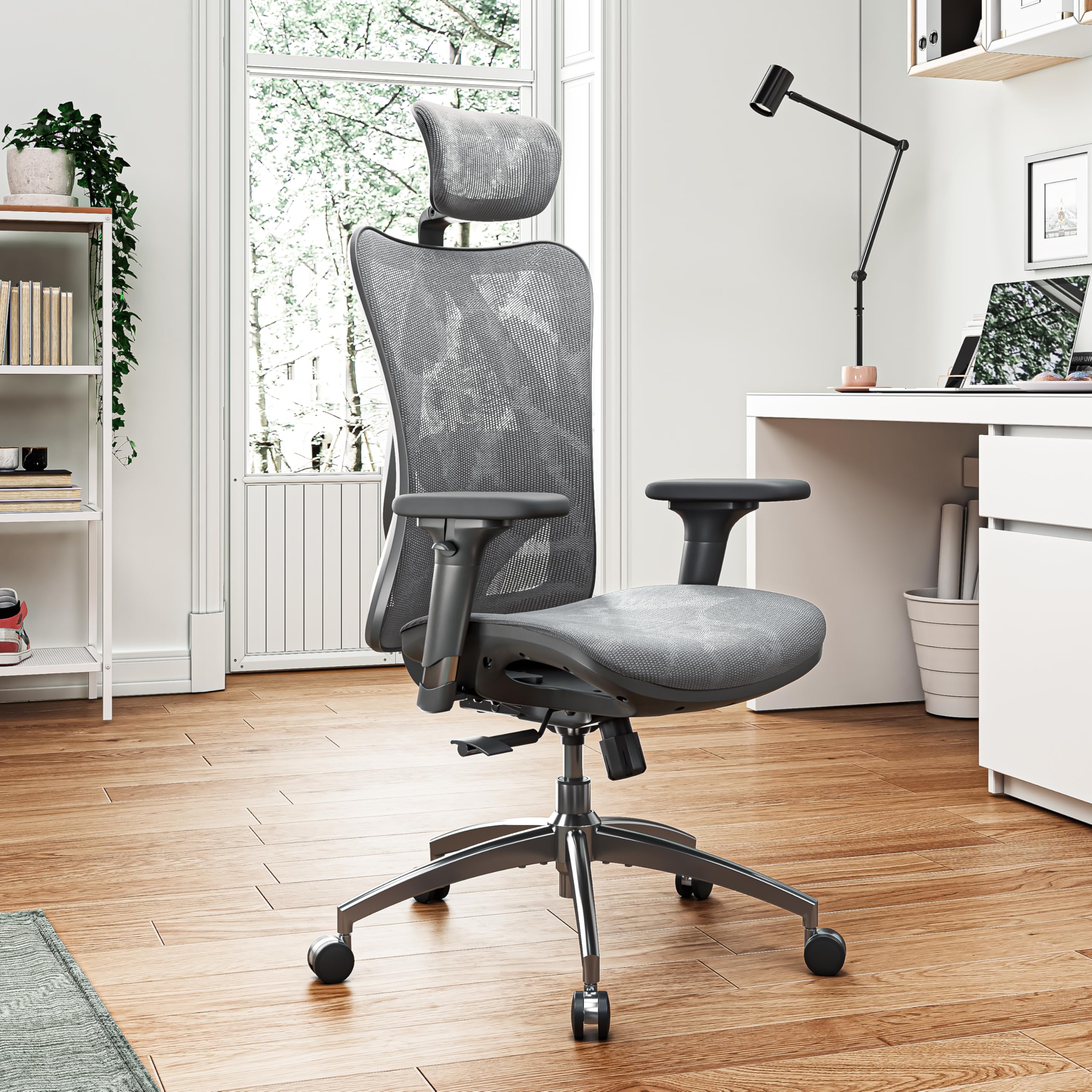 SIHOO M57 Ergonomic Office Chair with 3 Way Armrests Lumbar Support and Adjustable Headrest High Back Tilt Function Grey