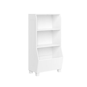 riverridge kids bookshelf with veggie storage bin and 2 open shelves - kids storage organizer, toy shelf & kids book shelf with deep veggie bin and top toy display area