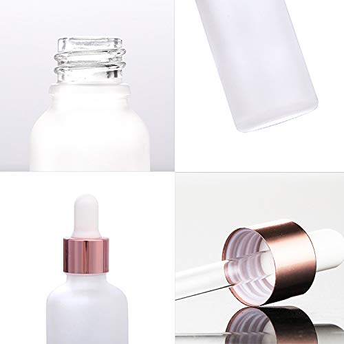 12 Pack,1 Oz Matte Glass Dropper Bottle,Empty Frosted Essential Oil Dropper Bottle Holder With Glass Eye Dropper,Rose-Golden Caps Perfume Travel Vial Container-Pipette,Stickers,Funnel included