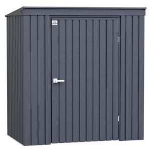 arrow shed elite 6' x 4' outdoor lockable steel storage shed building with pent roof, anthracite