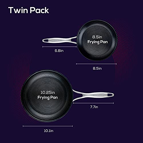 Circulon Clad Stainless Steel Frying Pans/Skillet Set with Hybrid SteelShield and Nonstick Technology, 10 Inch and 8.5 Inch, Silver