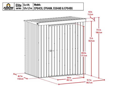 Arrow Shed Elite 6' x 4' Outdoor Lockable Steel Storage Shed Building with Pent Roof, Anthracite