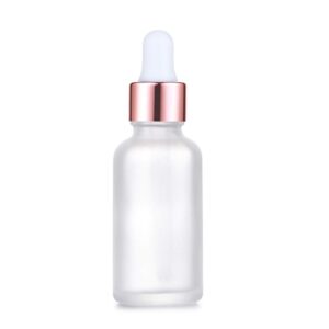 12 Pack,1 Oz Matte Glass Dropper Bottle,Empty Frosted Essential Oil Dropper Bottle Holder With Glass Eye Dropper,Rose-Golden Caps Perfume Travel Vial Container-Pipette,Stickers,Funnel included