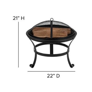 Flash Furniture Chelton 22" Round Wood Burning Firepit with Mesh Spark Screen and Poker , Black