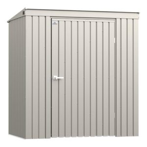 arrow shed elite 6' x 4' outdoor lockable steel storage shed building with pent roof, cool grey