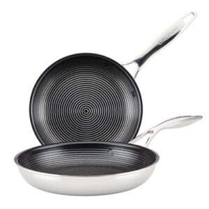 circulon clad stainless steel frying pans/skillet set with hybrid steelshield and nonstick technology, 10 inch and 8.5 inch, silver