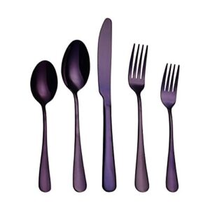 flatware set for 1, 5-piece, stainless steel silverware cutlery tableware include knife/fork/spoon by ironx (purple-18/0-5p)