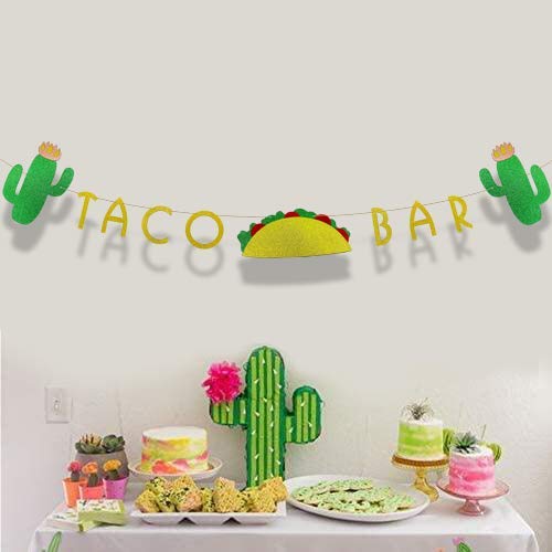 HAKPUOTR Taco Bar Banner with Cactus and Taco, Mexican Theme Birthday/Baby Shower/Bridal Shower/Engagement, Party Decorations, Fiesta Themed Party Taco Bar Décor