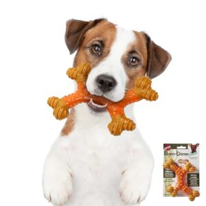 SPOT Bam-Bones Dental X-Bone - Made with Bamboo Fiber and a Massaging Rubber Center, Durable Oral Care Dog Chew for Light Chewers & Teething Puppies under 25lbs, 6in Allergen Free Peanut Butter Flavor