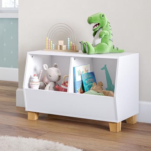 RiverRidge Kids Catch-All Toy Organizer with 2 Compartments - 27” Cubby Storage Organizer Book Nook Child-Friendly Design for Playroom