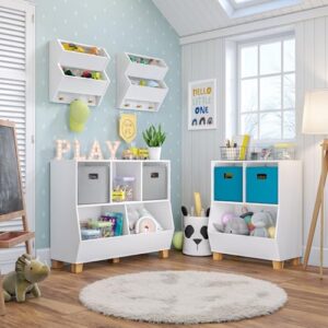 RiverRidge Catch-All Kids Bookshelf with 2 Storage Bins and 3 Wooden Hooks - Playroom Bookshelf for Kids' Rooms - Book and Toy Storage