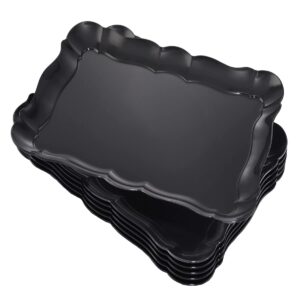 bbg 6 pack black plastic food serving trays, 15" x 10" halloween party platters and trays, rectangle black plastic serving trays, dishwasher safe reusable platters set, plastic trays