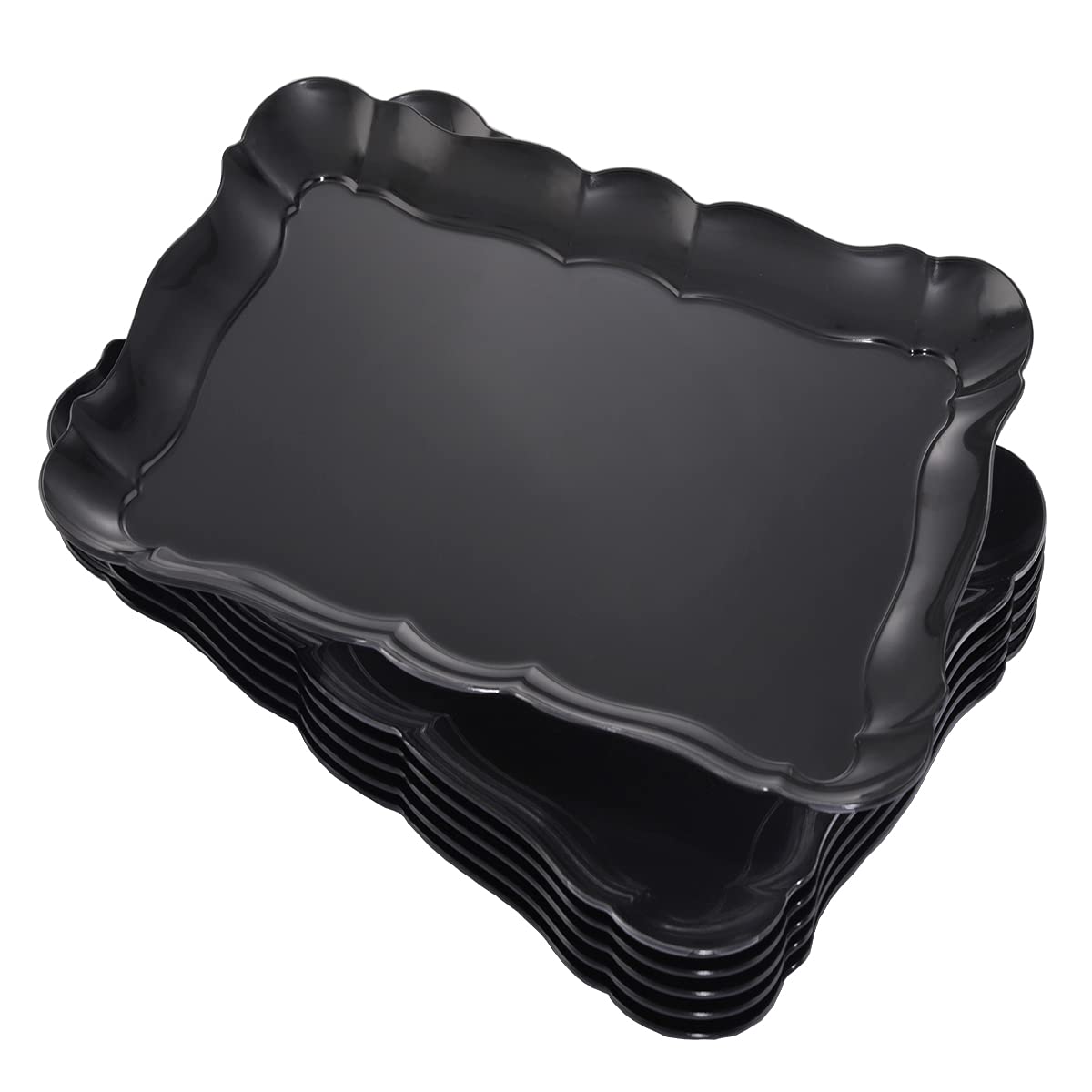 BBG 6 Pack Black Plastic Food Serving Trays, 15" x 10" Halloween Party Platters and Trays, Rectangle Black Plastic Serving Trays, Dishwasher Safe Reusable Platters Set, Plastic Trays