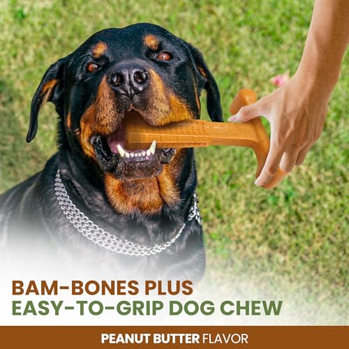 SPOT Bam-Bones Plus T Bone - Bamboo Fiber & Nylon, Durable Long Lasting Dog Chew for Aggressive Chewers – Toy for Dogs & Puppies Under 90lbs, Non-Splintering, 7in, Allergen Free Peanut Butter Flavor