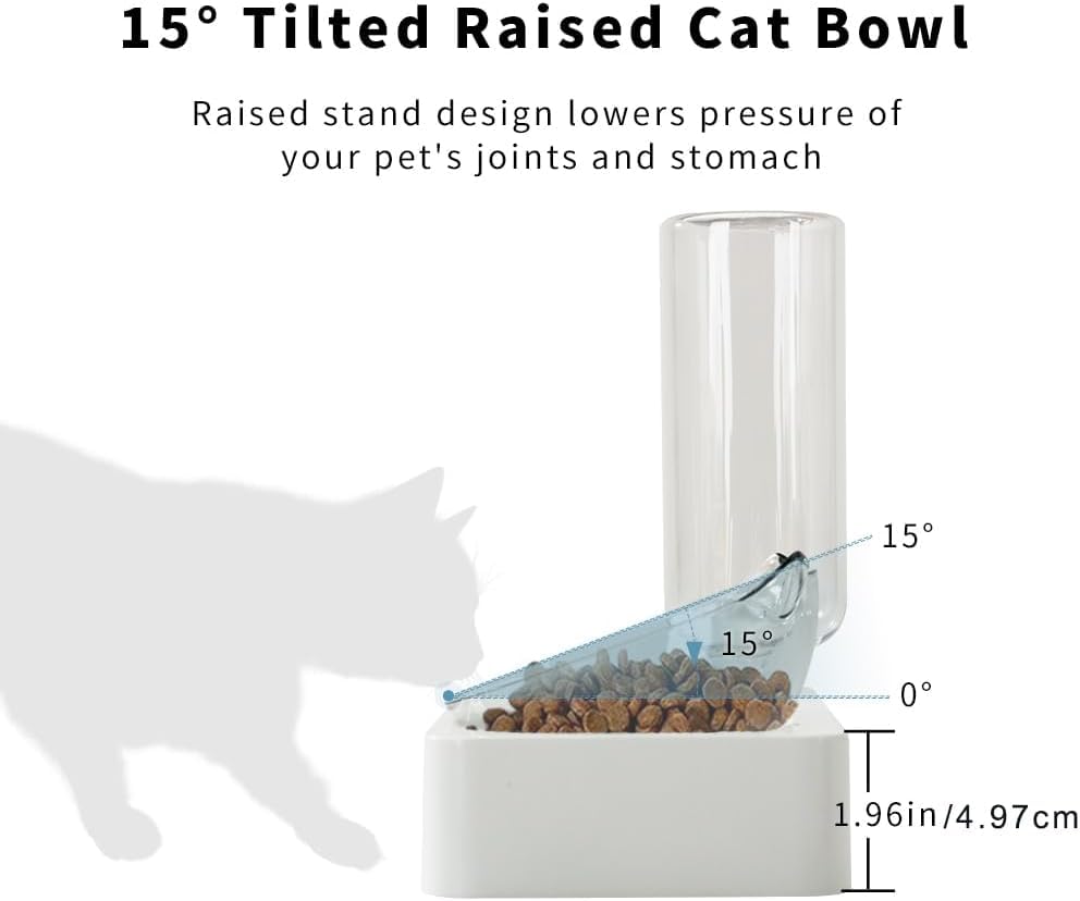 Marchul Tilted Cat Food Bowl with Feeding Mat for Food and Water, Food Feeding Dishes for Raised Cats and Puppies