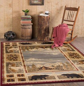 lakeside retreat red large 9x12 area rugs for living room - bedroom or diningroom - cabin, lodge and farmhouse style rustic indoor carpet