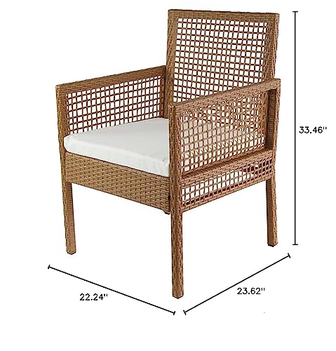 Amazon Brand - Ravenna Home Modern Outdoor Patio Dining Chairs with Cushion, Weather-Resistant PE Rattan Wicke, 23.62"D x 22.24"W x 33.46"H, Beige