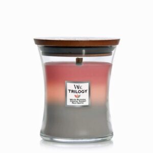 woodwick medium hourglass candle, shoreline trilogy scent, 9.7oz, crackles as it burns, premium soy blend, perfect for gifting