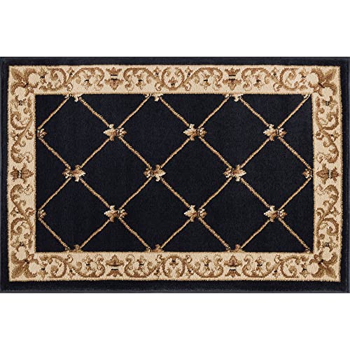 Tayse Orleans Black 2x3 Entry Rug - Indoor Front Door Rug - Small Area Rug - Kitchen Rug - Bath Rug - Contemporary Carpet - Alfombras para Salas, (SNS4883 2x3)