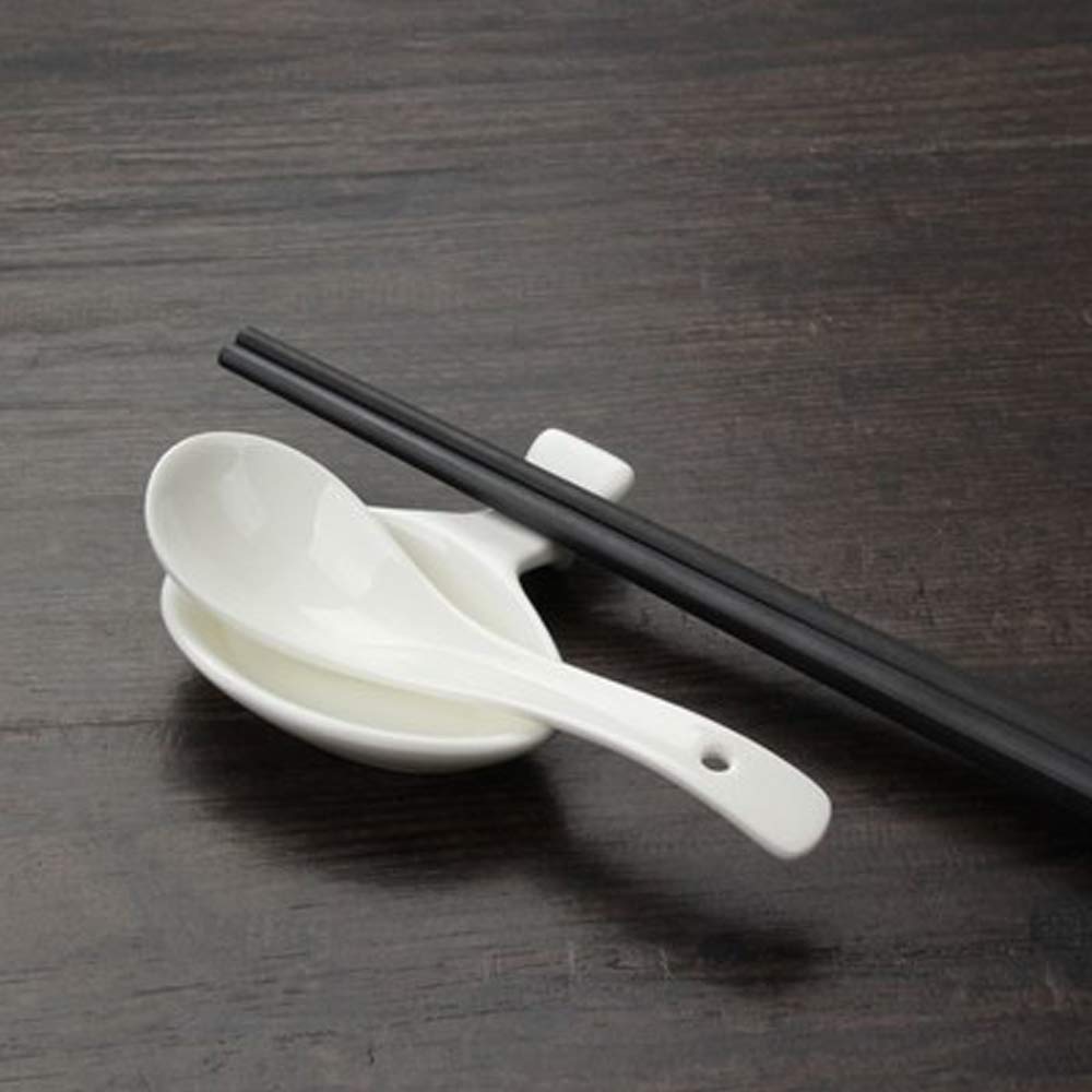 Woonsoon 10Pcs Ceramic Chopsticks Holder，Chinese Porcelain Chopstick Rest Spoon Fork Knife Stand Sauce Dish