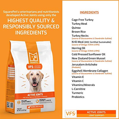 SquarePet VFS Canine Active Joints Formula, Turkey, Green Lip Mussels, Eggshell Collagen, High Protein Diet 22lbs