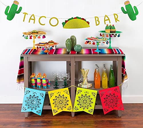 HAKPUOTR Taco Bar Banner with Cactus and Taco, Mexican Theme Birthday/Baby Shower/Bridal Shower/Engagement, Party Decorations, Fiesta Themed Party Taco Bar Décor