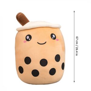 hitoshe Boba Plushie, 27.5 in Boba Plush Pillow Toy Gifts for Kids, Valentine, Christmas (Brown Round Eye)