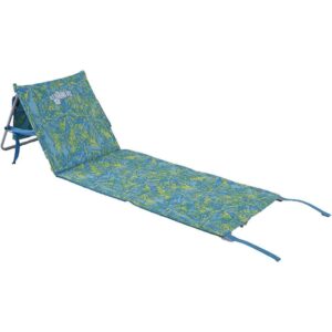 old bahama bay santorini portable beach lounging mat with zipper pocket, foldable beach mat with adjustable backrest, lightweight folding beach chair, patio chaise lounge, palm print