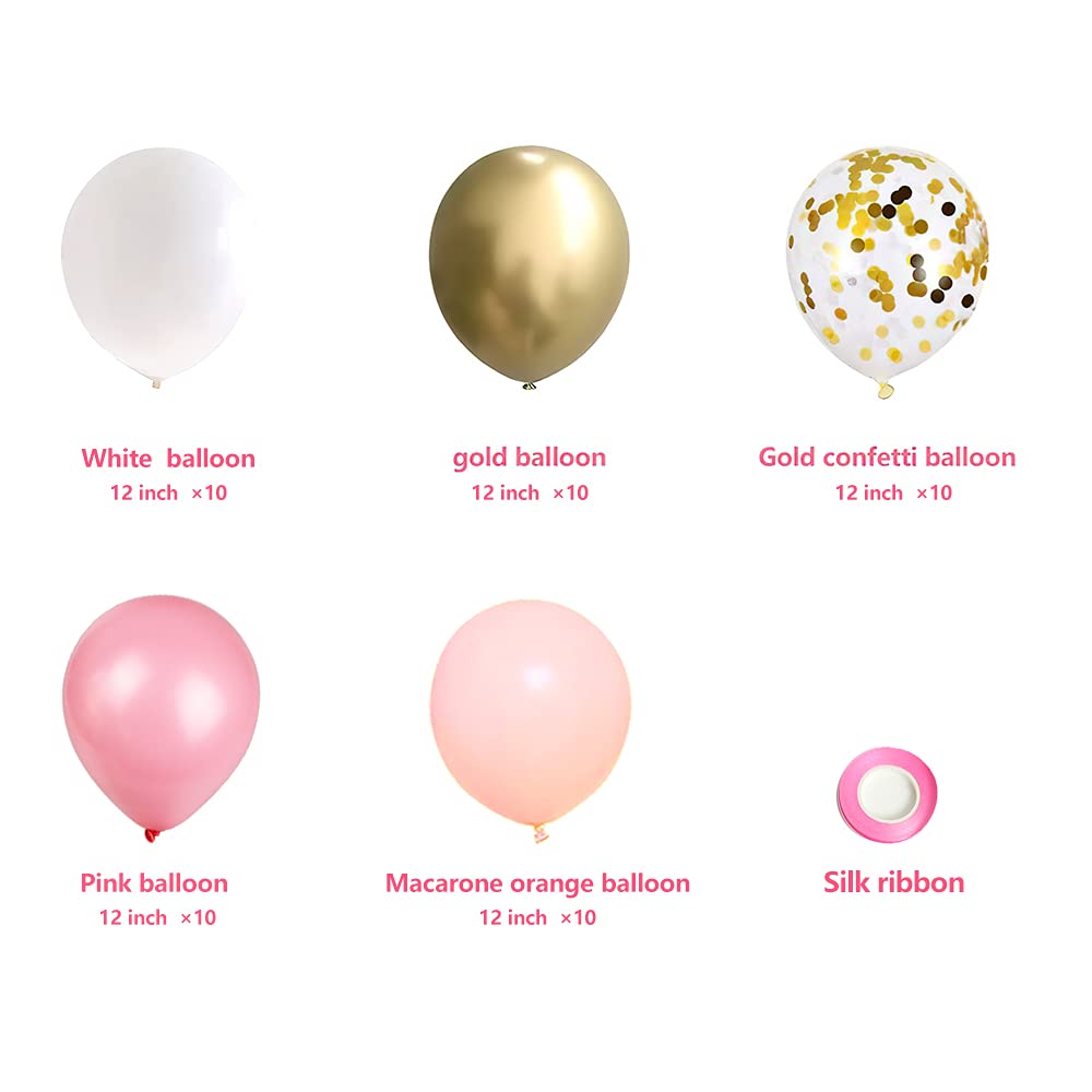 Pink and Gold Balloons, 50PCS Pink White and Gold Latex Balloons, 12 Inch Pink and Gold Confetti Balloons for Birthday, Wedding, Baby Shower, Anniversary Party Decorations