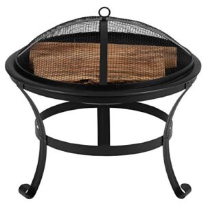 Flash Furniture Chelton 22" Round Wood Burning Firepit with Mesh Spark Screen and Poker , Black