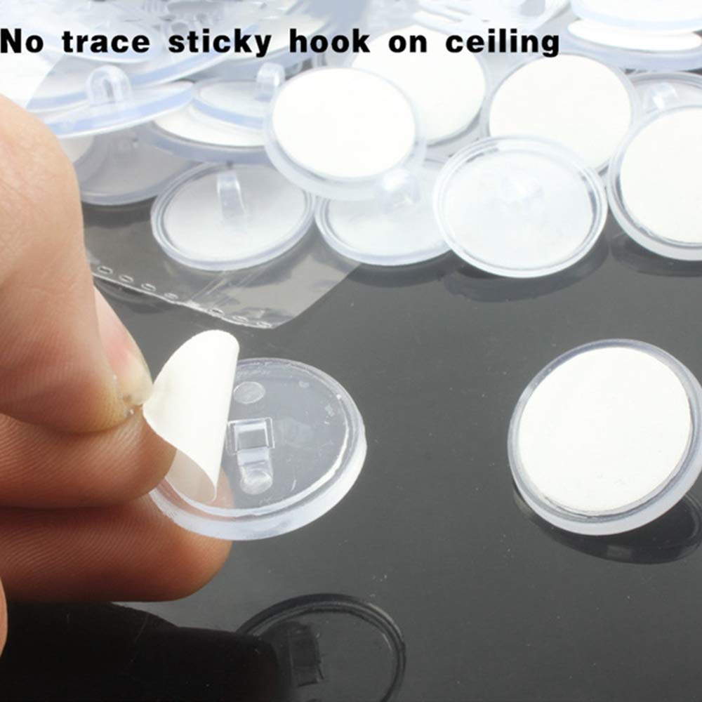 WUSIO 50 Packs Transparent Seamless Hooks,Waterproof and Oilproof,Self Adhesive Ceiling Flag Hooks,Small Disc Hanging Seamless Strong Hook