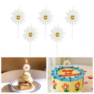 daisy birthday candles, daisy candles with smile faces, cake decorations cake toppers - 5 pcs