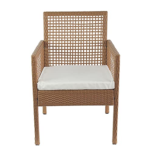 Amazon Brand - Ravenna Home Modern Outdoor Patio Dining Chairs with Cushion, Weather-Resistant PE Rattan Wicke, 23.62"D x 22.24"W x 33.46"H, Beige