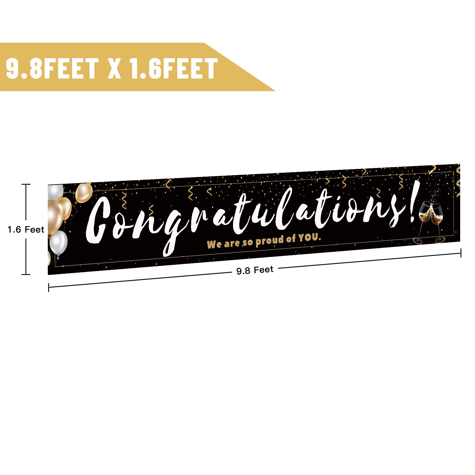 ANATANOWOR Large Congratulations Decoration Banner, Black Graduation Congrats Banner Sign, Birthday Engagement Wedding Retirement Party Decorations Supplies(9.8x1.6ft)