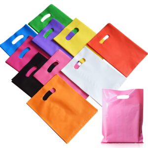 viefantaisie plastic party favor bags small gift bags, 100 pcs 6" x 8" goodie bags for kids, candy bags gift bags bulk treat bag with handle for kids birthday party, thanksgiving, christmas, halloween