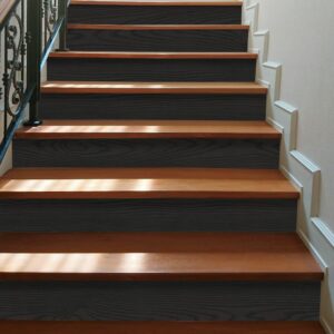 funlife 2 strips peel and stick stair riser sticker, black wood contact paper self adhesive vinyl stairway stickers, staircase step decals for home decor, 7.87"x118"