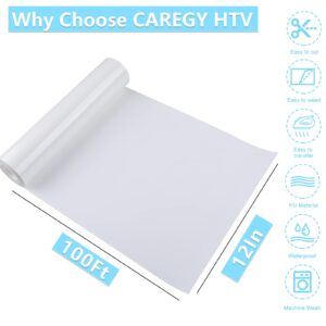 CAREGY Heat Transfer Vinyl HTV for T-Shirts 12 Inches by 100 Feet Roll (White)