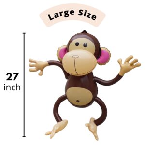 Inflatable Monkeys (4 Pack) 27 Inch Large Monkeys Inflatables For Jungle Decor, Safari Birthday Decorations, Kids Animal Party Supplies, Baby Shower Favors By 4E's Novelty