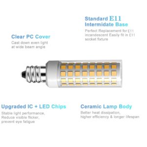 LUHMQ 3-Pack E11 LED Bulbs e11 Mini Candle Holder Base e11 Chandeliers Ceiling Fan Light JD E11 Bulb 7W(70W Halogen Bulb Equivalent) 700LM AC120V for Cabinet Lighting,Sconce&More(Warm White 3000K)