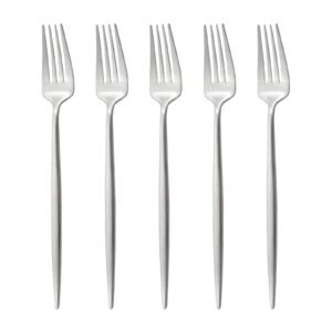 gugrida silver flatware, royal 5 pieces matte finish 18/10 stainless steel dinner fork 9.17", camping cutlery silverware travel utensils set tableware