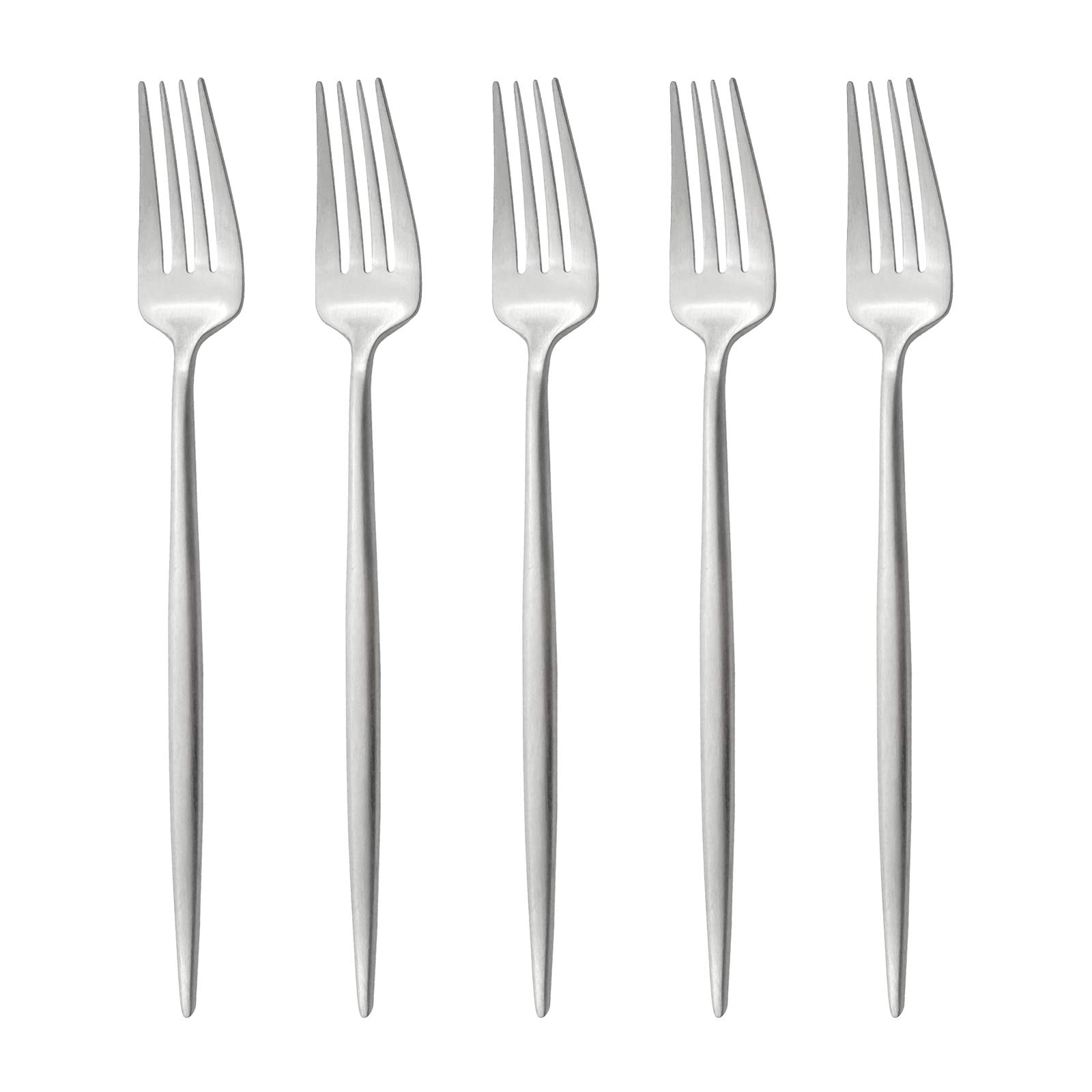 Gugrida Silver Flatware, Royal 5 Pieces Matte Finish 18/10 Stainless Steel Dinner Fork 9.17", Camping Cutlery Silverware Travel Utensils Set Tableware