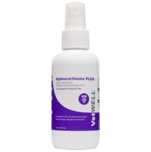 vetwell hydrocortisone spray for dogs & cats - itchy skin relief from hot spots, bites, scrapes, irritated skin, & dermatitis - 4 oz anti itch spray with pramoxine