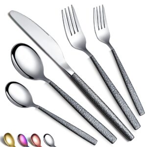 silverware set 20 pieces coating with black mars handle, stainless steel knives spoons forks flatware set utensils set cutlery set service for 4