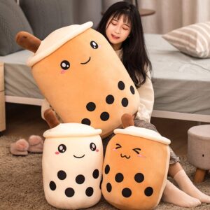 hitoshe Boba Plushie, 27.5 in Boba Plush Pillow Toy Gifts for Kids, Valentine, Christmas (Brown Round Eye)