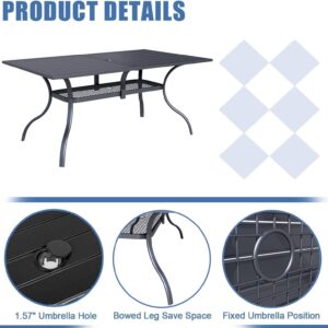 Oakcloud 60"x37" Patio Dining Table, Outdoor Metal Rectangular Table Patio Furniture Classic Black Table with 1.57" Umbrella Hole, for Garden Backyard Poolside Deck